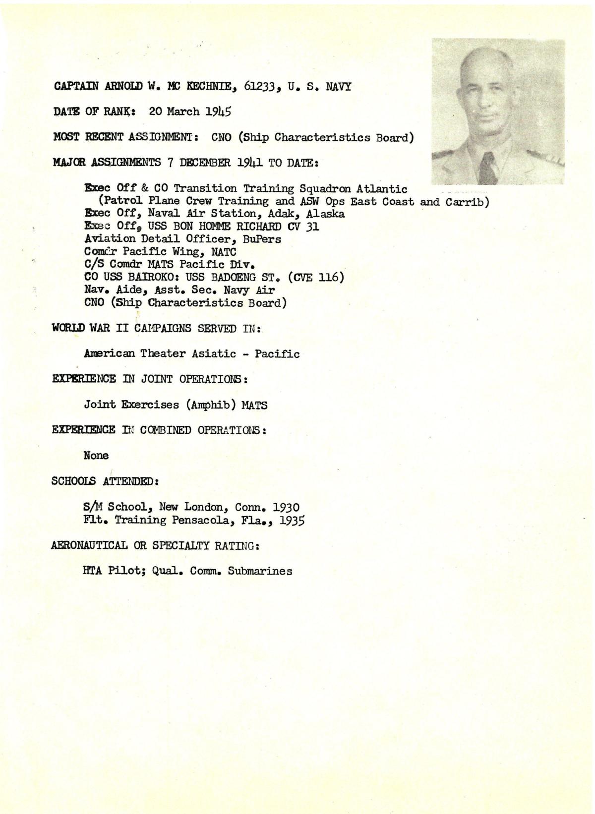 1945 Naval Record of Captain McKechnie | Patriots Point Naval ...