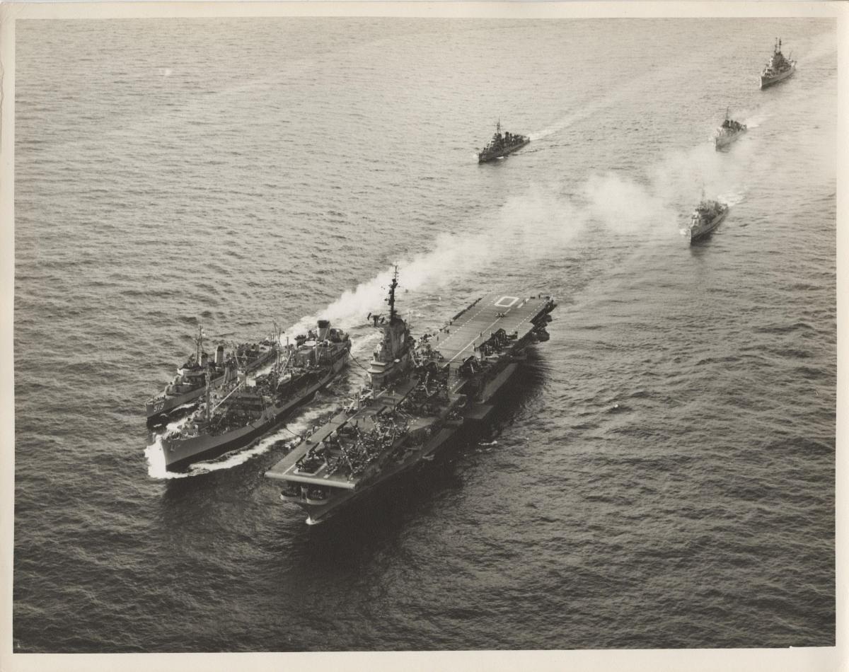 USS Yorktown (CVA-10) and USS Daly (DD-519) Being Refueled by a Supply ...
